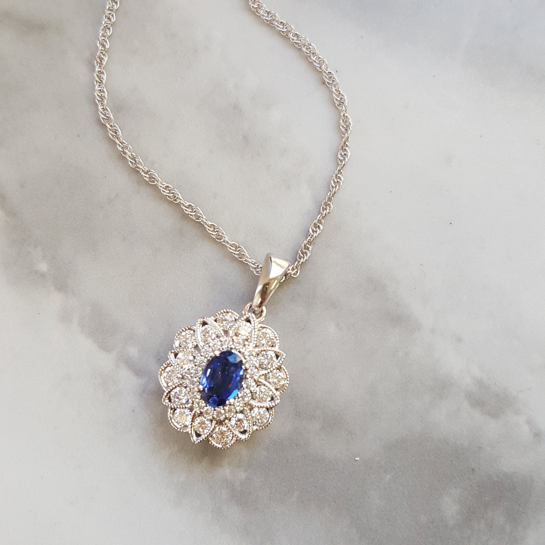 14k White Gold Sapphire and Diamond Pendant – Sami Fine Jewelry