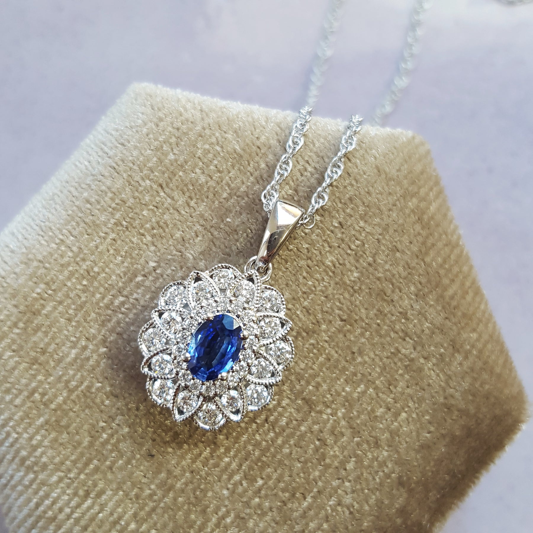 14k White Gold Sapphire and Diamond Pendant – Sami Fine Jewelry